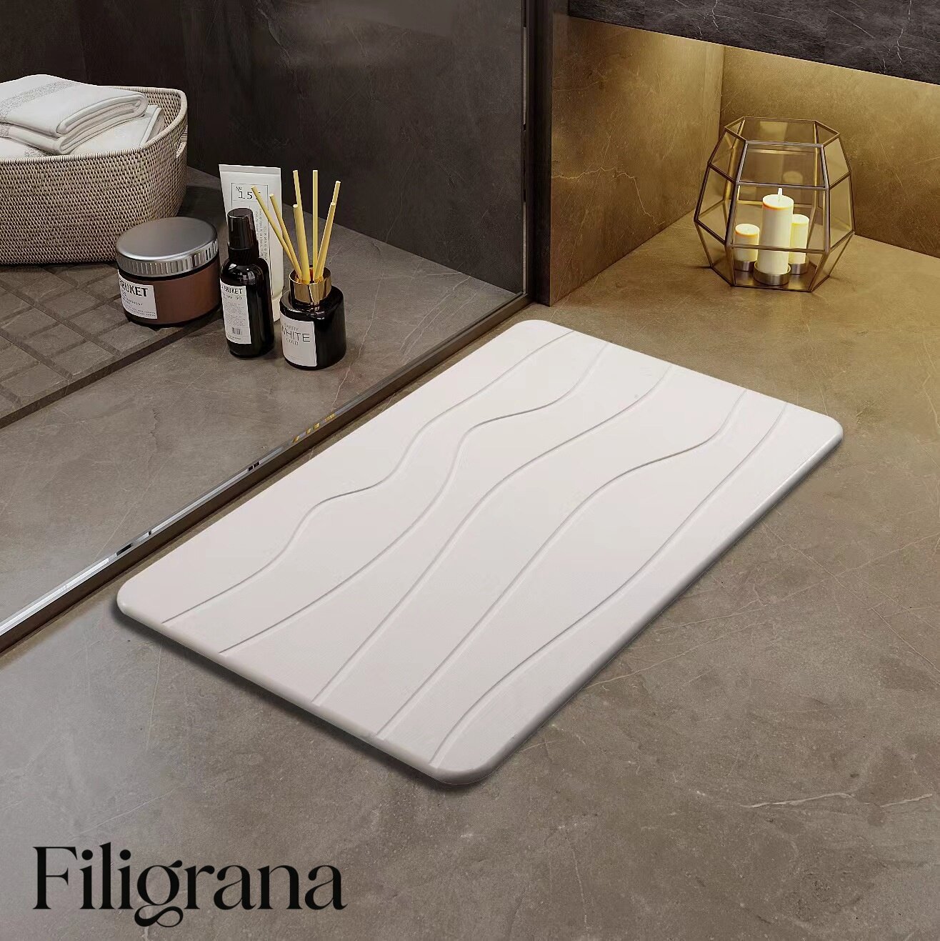 Минималистичный напольный коврик Filigrana из диатомитовой земли с противоскользящим покрытием60cm*90cm