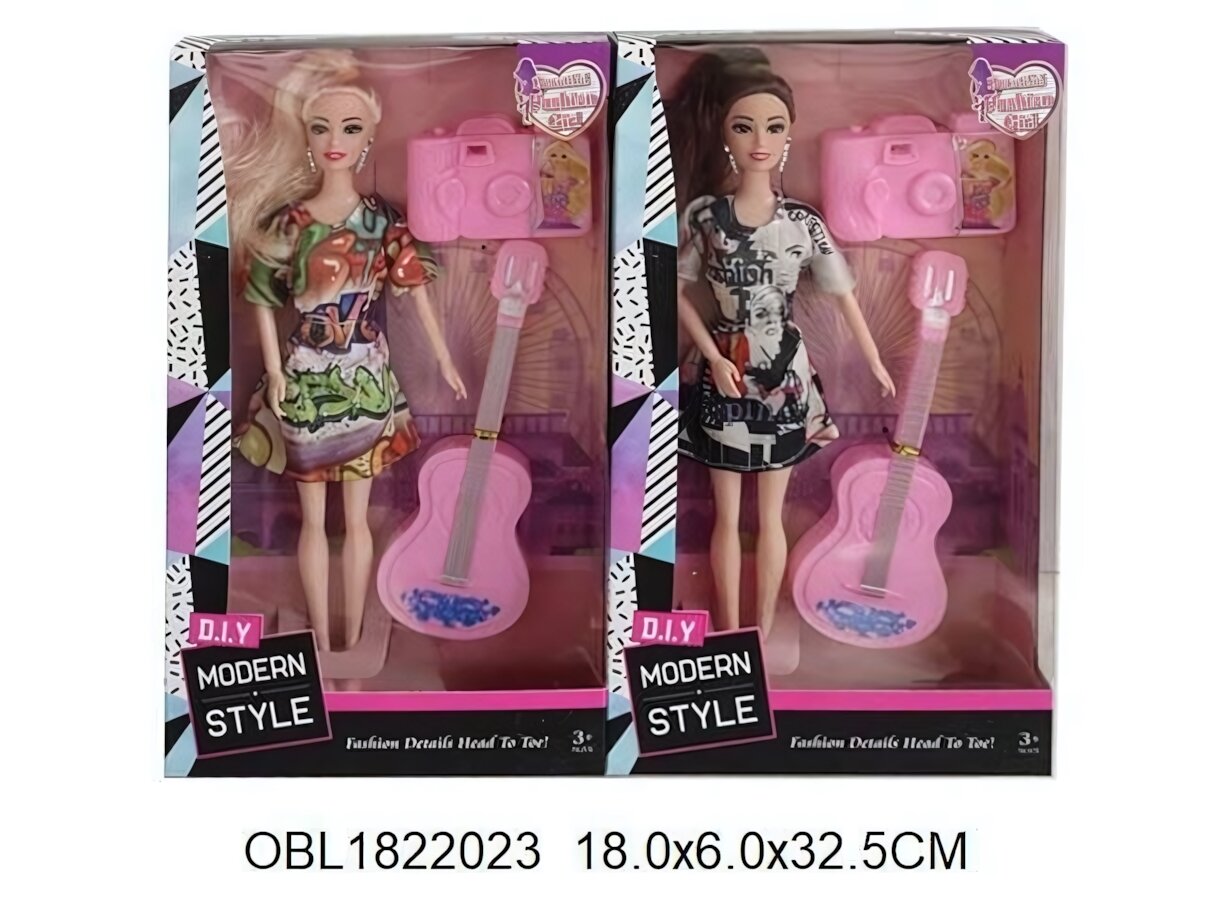 Модная кукла с аксессуарами, гитара и фотоаппарат, одежда снимается, для девочек от 3 лет, цвета в ассортименте
