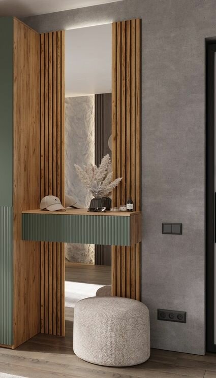 Марвэл Тумба 80 см. с зеркалом Браш Мени Грин, Дуб Крафт