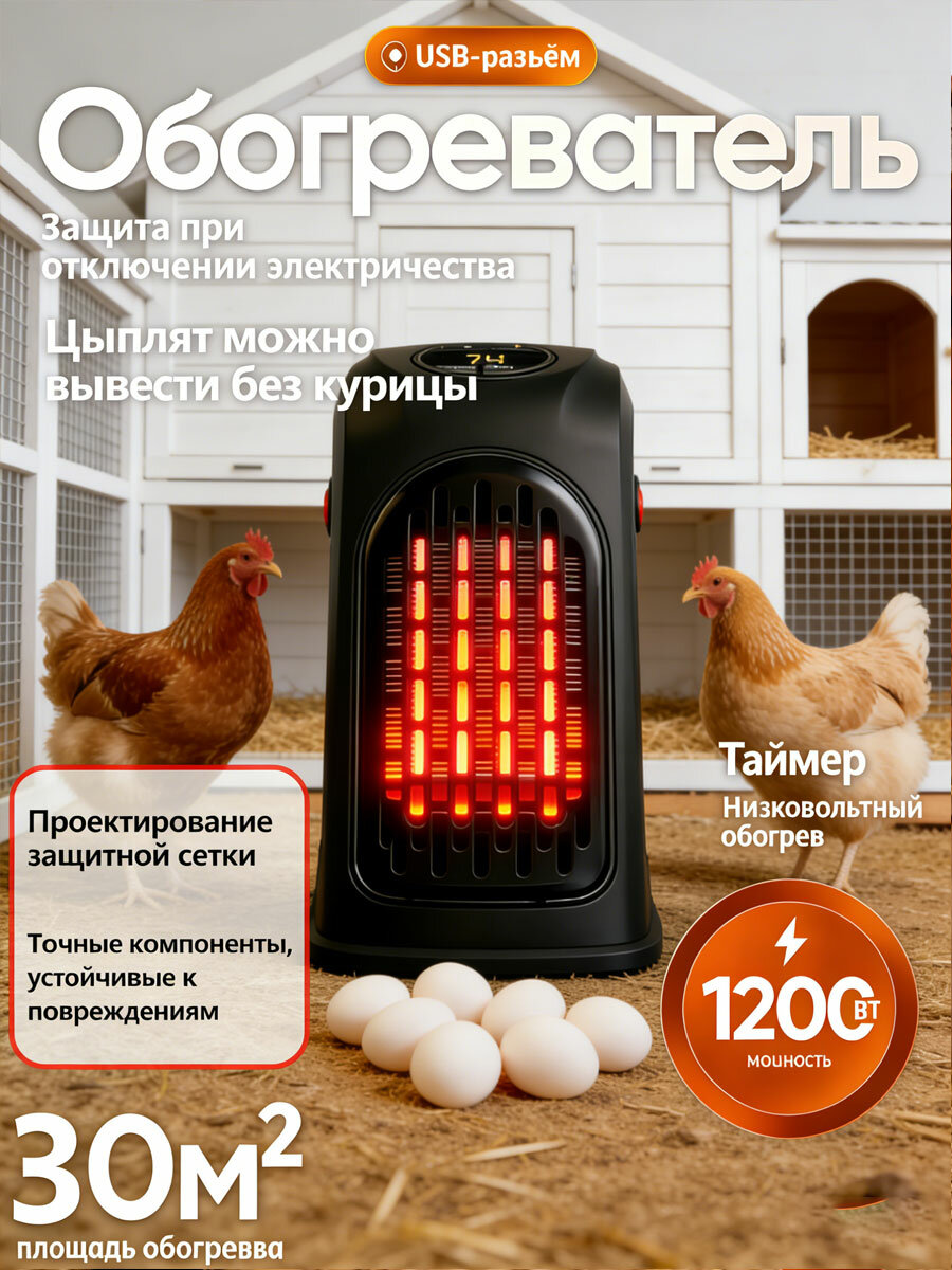 Лампа тепловентилятор Е27 светодиодная для обогрева кур, щенков, цыплят, свиней, курятника, брудера