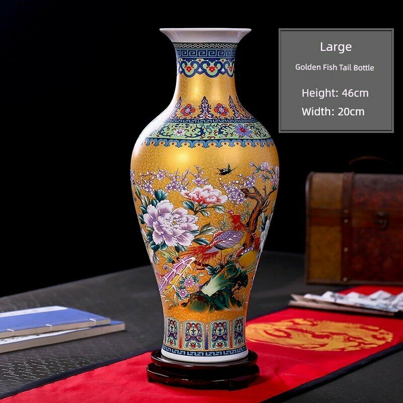 Большая напольная ваза из керамики с эмалью из Цзиндэчжэня для цветочных композиций, декор в китайском стиле для