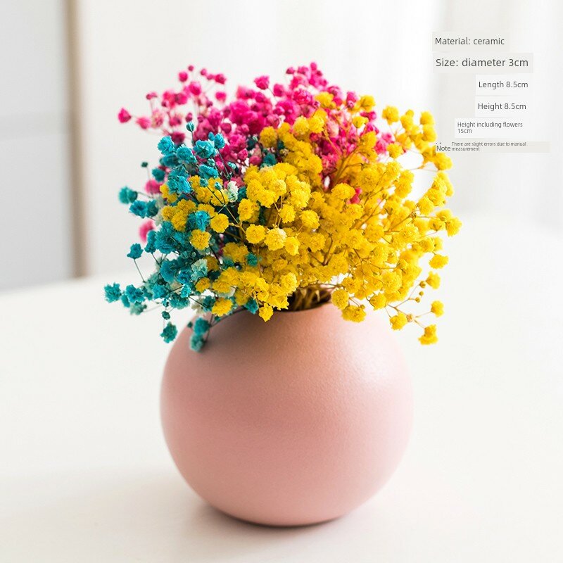 Керамическая сферическая ваза с 3-цветными цветами Baby's Breath в розовом для современного дома