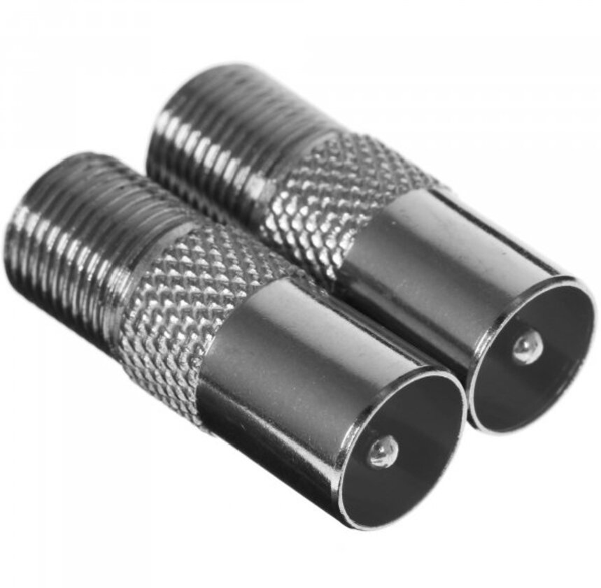 Антенный переходник-штекер, 2шт, прямой, F гнездо - TV штекер, металл