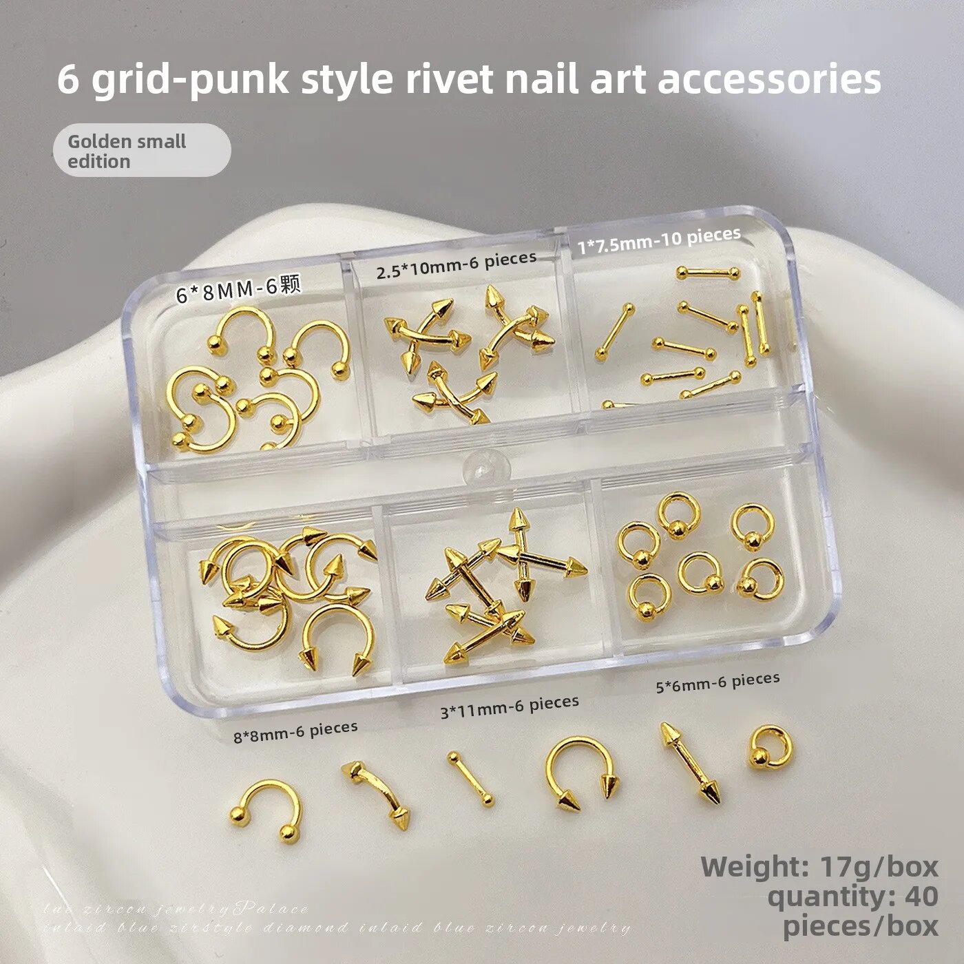 40 шт, аксессуары для ногтей в стиле панк, шпильки из сплава для пирсинга, металлические кривые стрелки, детали заклепок, подвески для дизайна ногтей, принадлежности для украшения