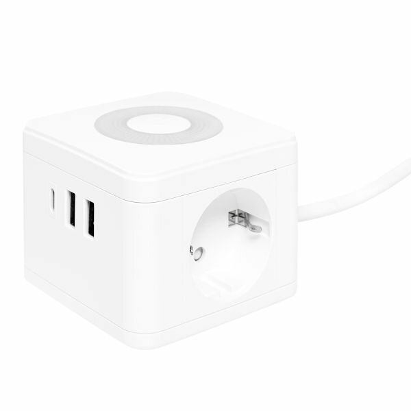 Удлинитель "Куб" 2х1.3м 2USB 2.4А+Type C + Ночник 1кв. мм EKF UBA-CUB-2-TC