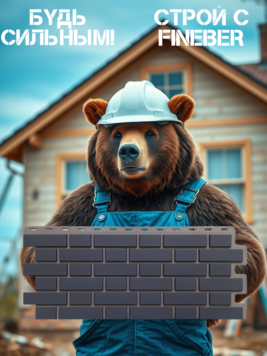 Фасадная панель Fineber "Кирпич клинкерный", асфальт, полипропилен, 1126x474x12 шт