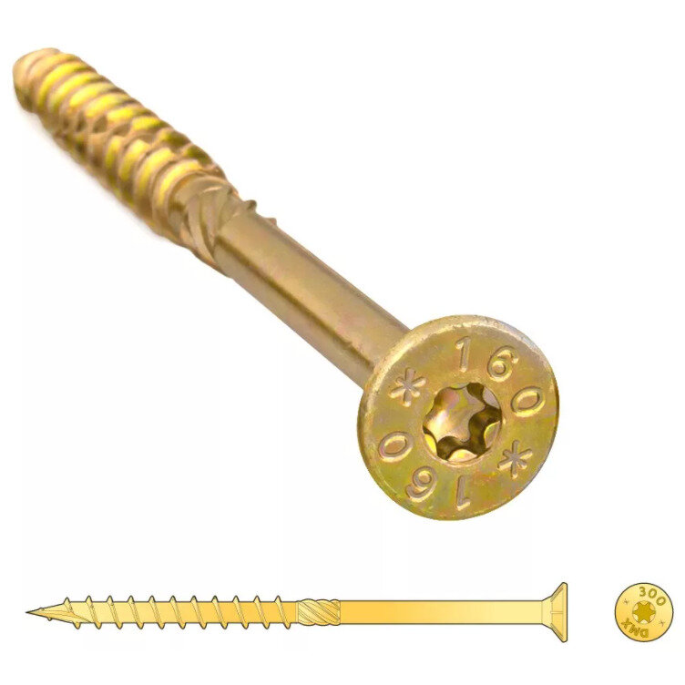 Шуруп (саморез) 10х200 (50шт) самонарезающий (конструкционный) для массивной доски и дерева потайная головка