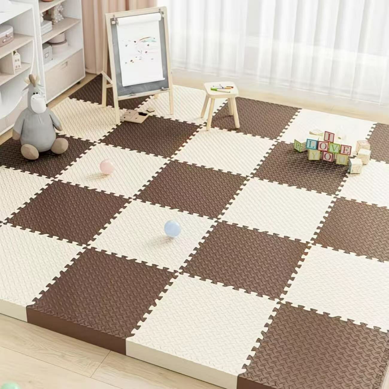 Коврик-пазл WLQNBDM "Плюшевая зима", текстиль, усиленный, теплоизоляция, 30 см x 30 см，Толщина 2,6 см, 16 штук