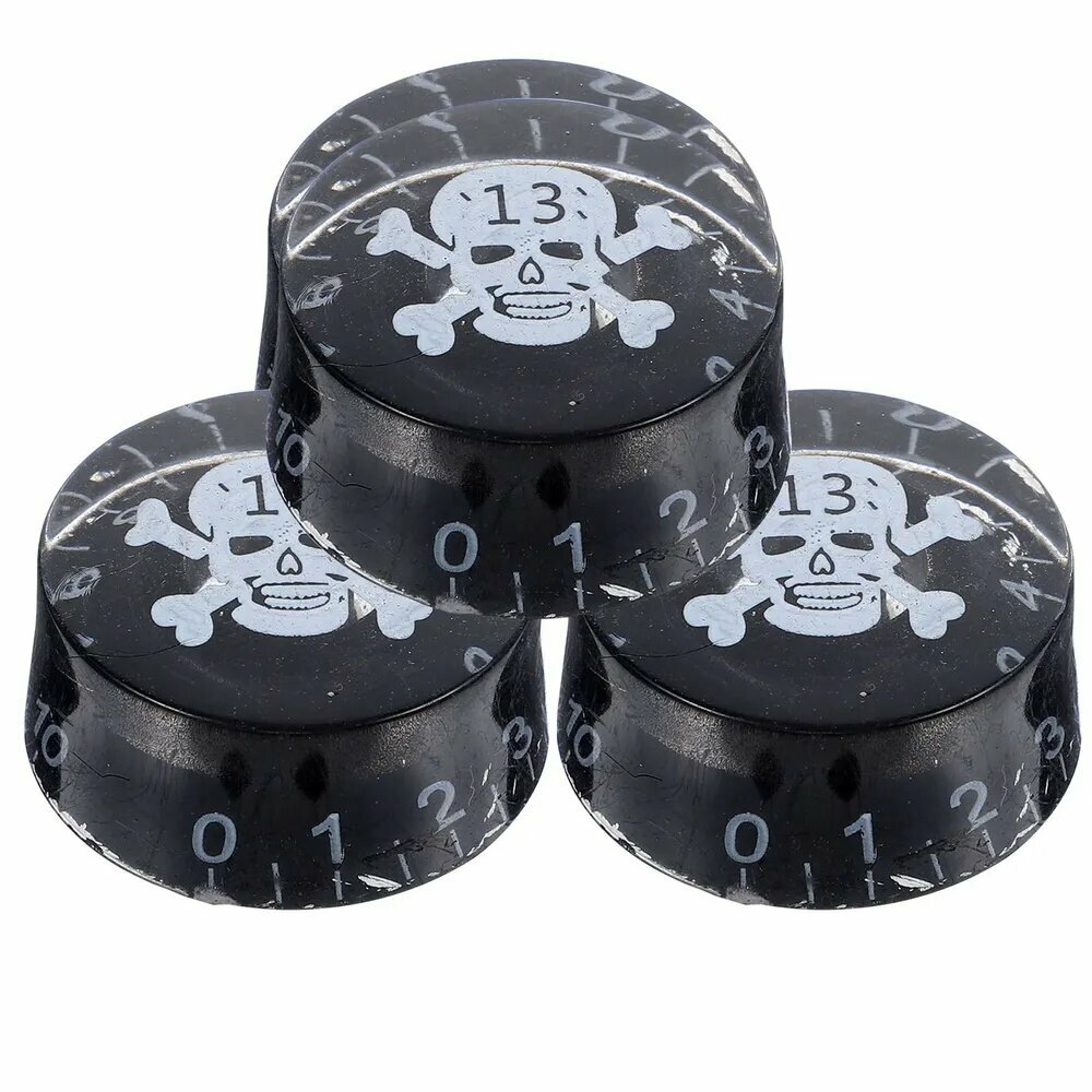 Набор из 4 черных акриловых кнопок-крутилок в виде черепа для гитары и баса