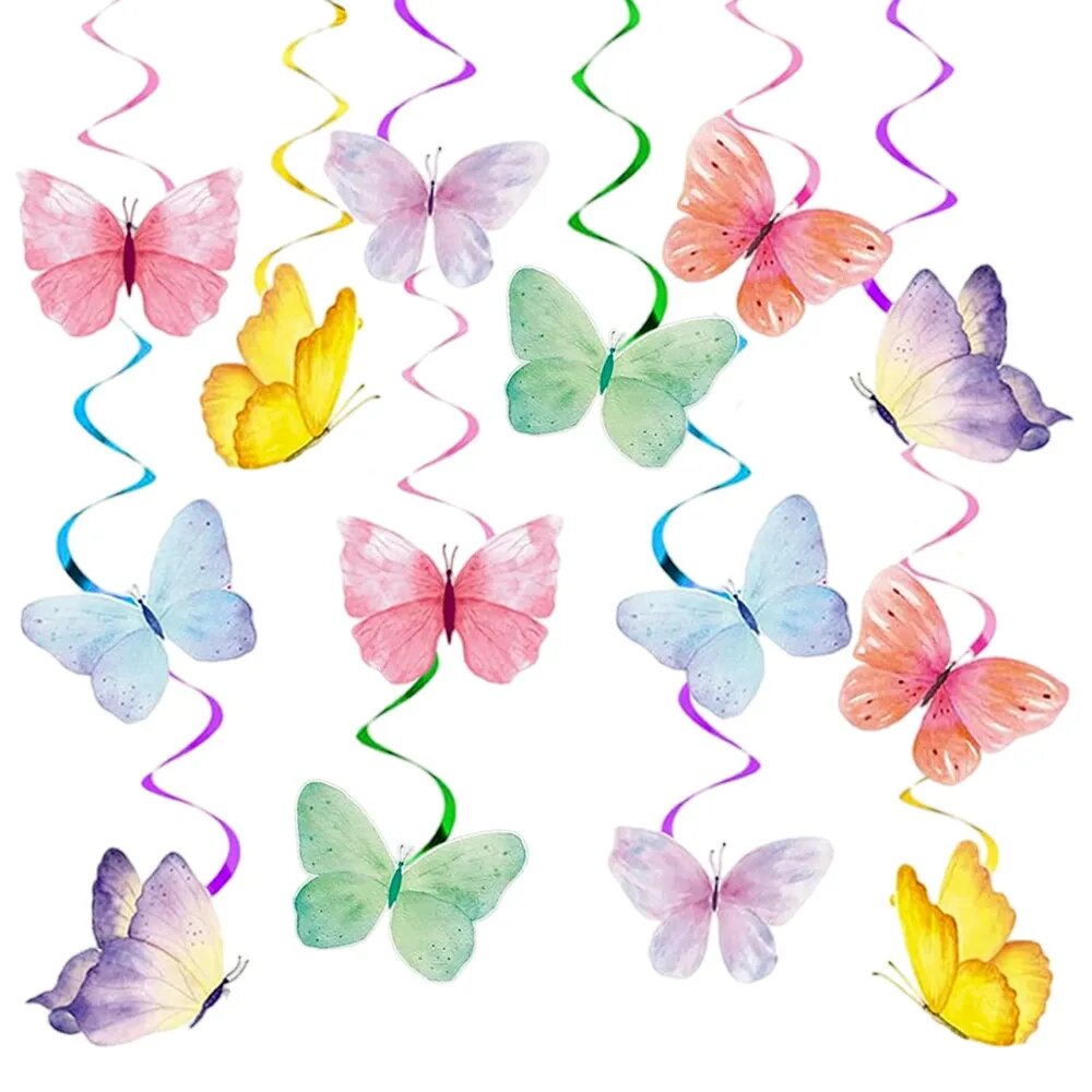 28 шт. Цветные бабочки, висячие завитки, бумажные украшения для бабочек на день рождения, для декора потолка, для женщин и детей на пасхальную вечеринку