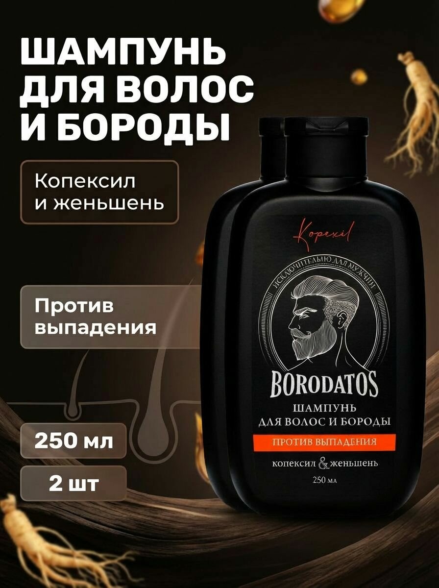 (2шт) Шампунь для волос и бороды Против выпадения Копексил и женьшень, 250 мл