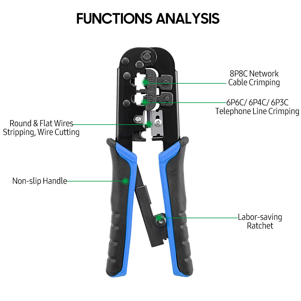 Обжимной инструмент 3 в 1, для сетевых и телефонных кабелей 8P 6P, съемник и резак