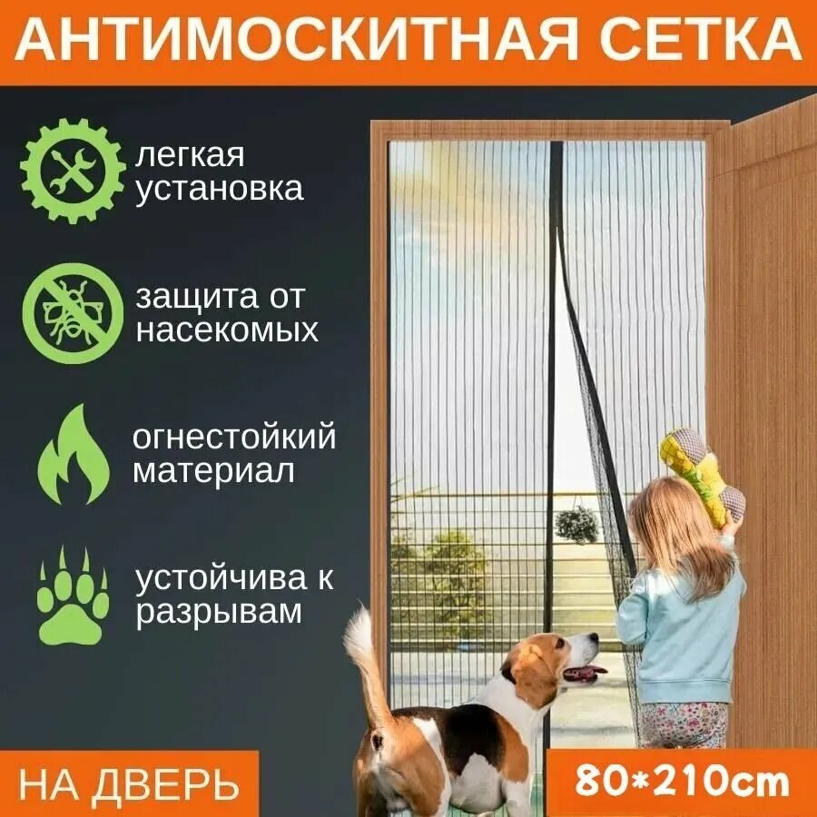 Москитная сетка на дверь 80 x 210 см, на магнитаx особо, Коричневая стандартная модель серии