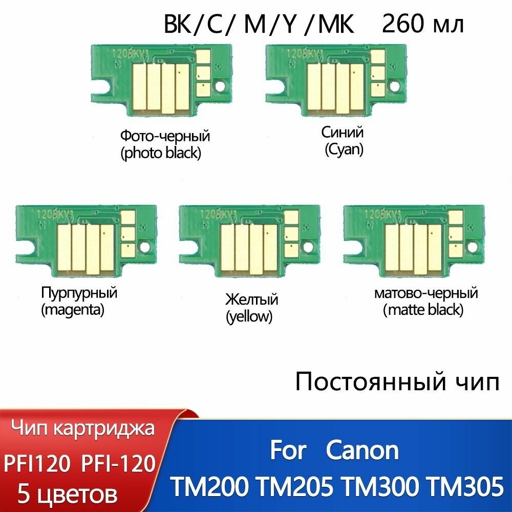 5 цветов, 260 мл Чип для Картриджи с чернилами PFI120 PFI-120 для принтера Canon TM200 TM205 TM300 TM305