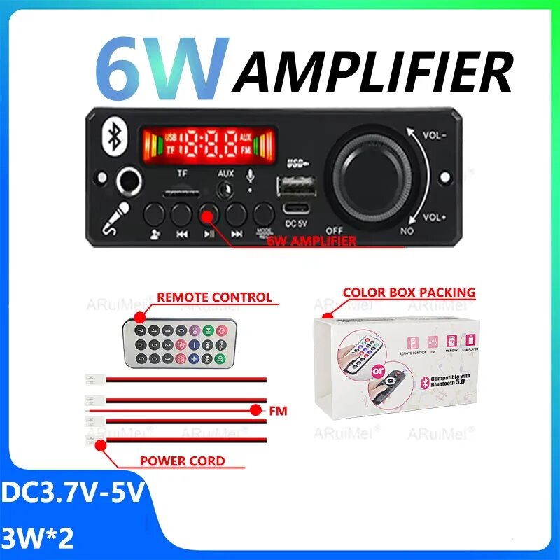 6W Bluetooth усилитель DC 5V с пультом и FM