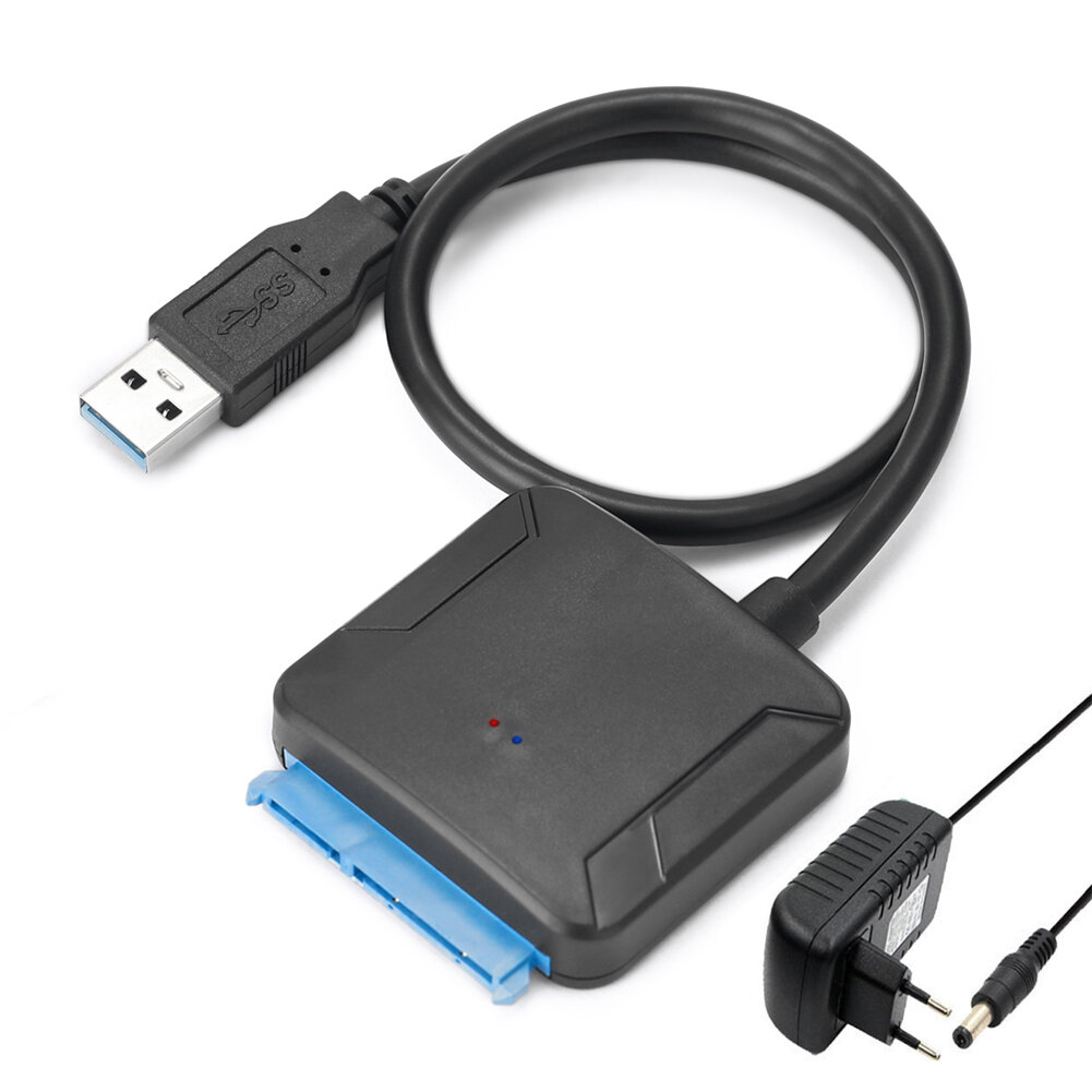 Кабель-конвертер USB 3.0 в для жестких дисков, совместимый с 2.5', 3.5' HDD, SSD, материал ABS, цвет черный+синий+серебряный, типы: без адаптера питания, с US-вилкой, с EU-вилкой (опционально), длина кабеля 380мм