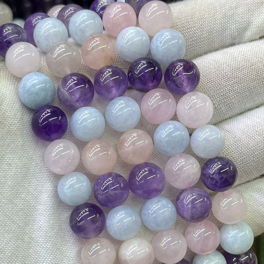 Бусины из аметиста и аквамарина AVANKY 10mm