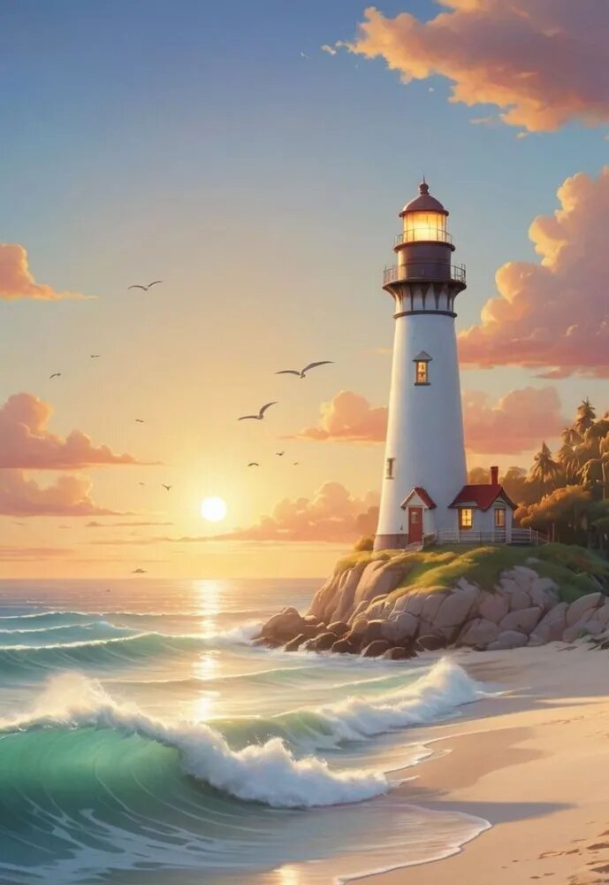 Алмазная Картина "Пейзаж Маяка" 40х50 См Алмазная Вышивка / Картина Стразами Подарков