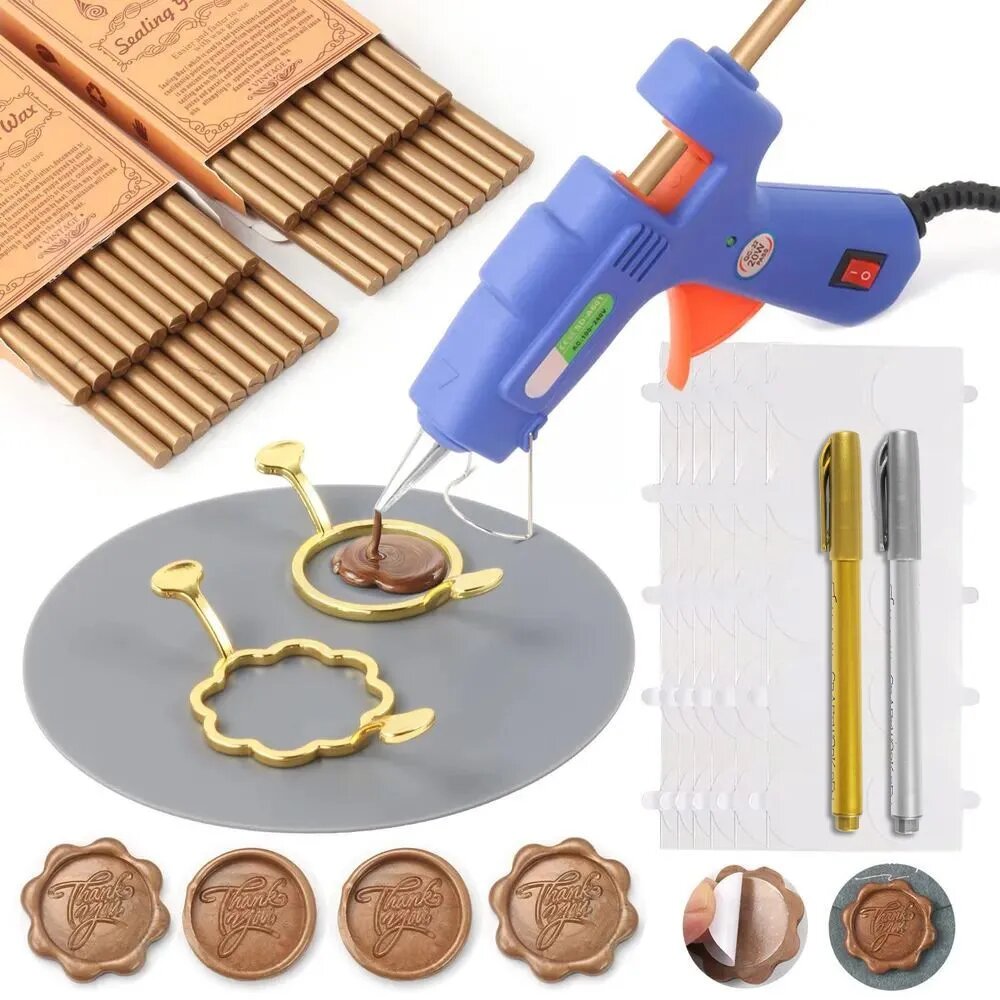Набор для творчества на клеевой пистолет для Сургучная печать (горячего клея) и 40 клеевых стержней 7 мм, Форма для сургуча Волна, маркеры, Пластина силиконовая