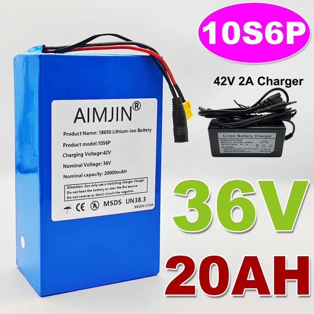 Литий-ионный аккумулятор емкостью 36 В 20000 мАч с батарейным блоком BMS 10S6P Подходит для велосипедов, инвалидных колясок, уличных мотоциклов