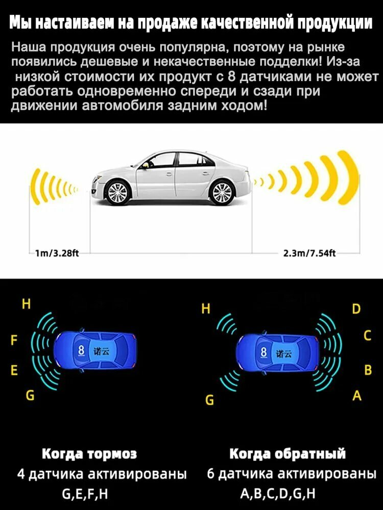 Парктроник датчики для авто 8 шт. Комбинированные врезные универсальные с ЖК-дисплеем — фото 1