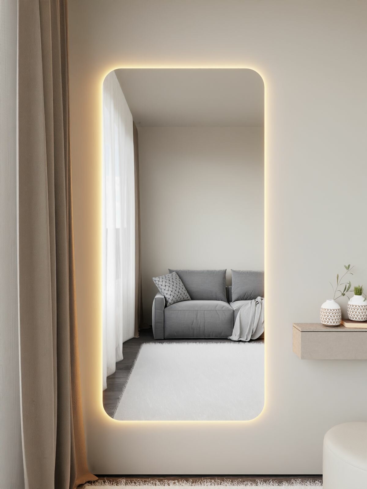 Зеркало настенное 180х80 см. мягкий квадрат BLX MIRROR с подсветкой теплый свет 3000К