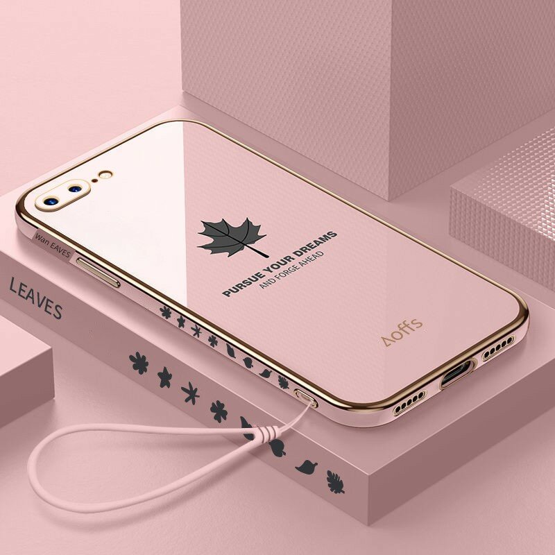 Силиконовый чехол для iPhone 7 Plus/8 Plus с листом на боку, сакура розовый - ударопрочный и полная защита