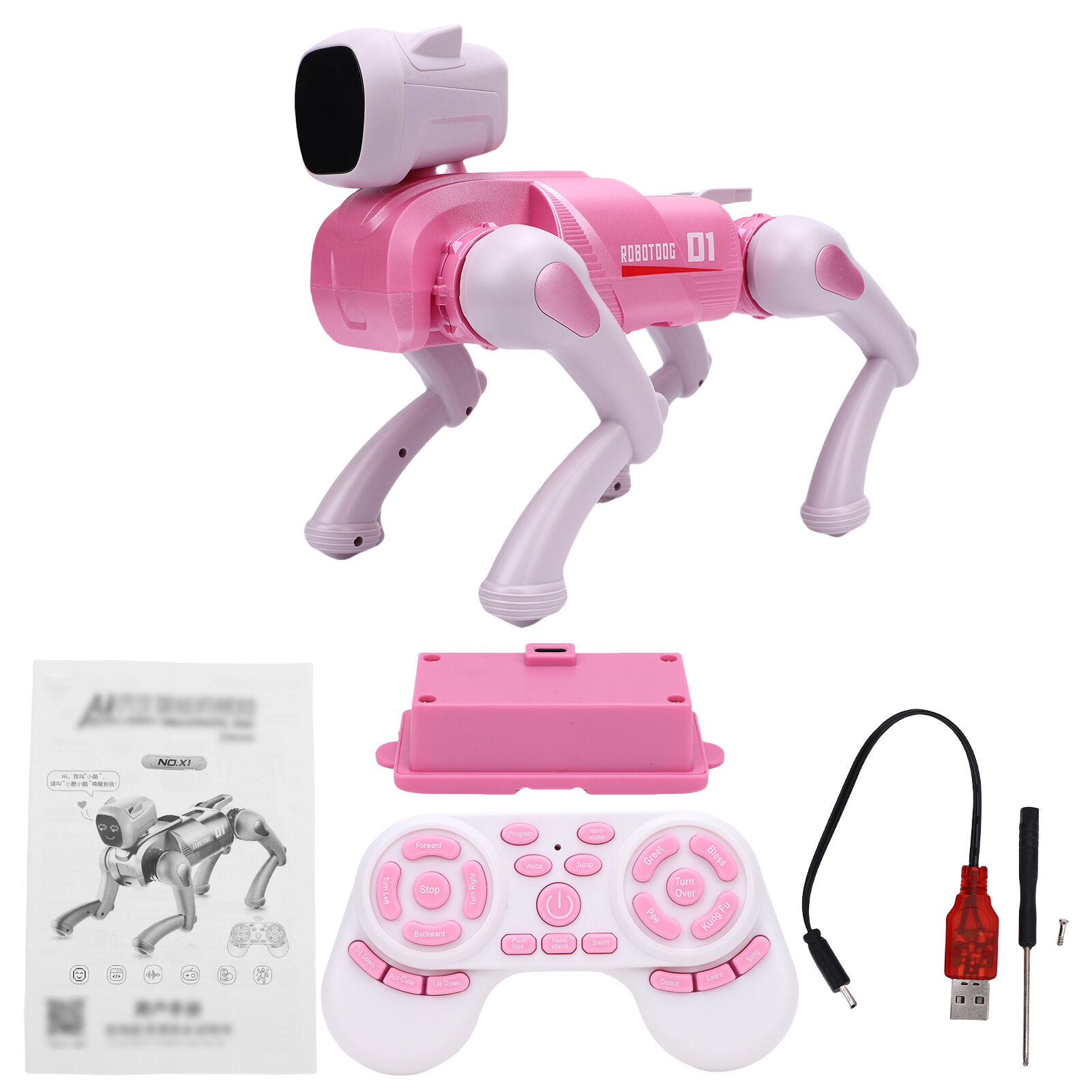 Умный Робот-Собака с Искусственным интеллектом, Программируемый Интерактивный Щенок, Умный Робот-Питомец с Голосовым Управлением, Дистанционное Управление 2.4G, Управление приложением, Множественные действия, Пение, Танцы, Приветствие Розового цвета