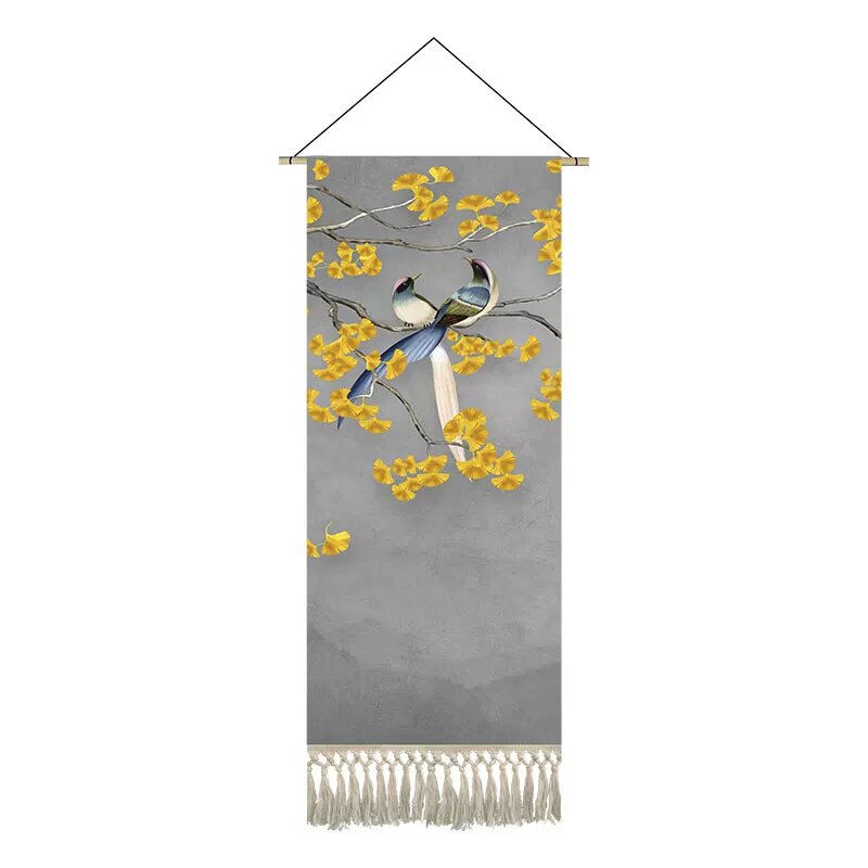 Китайский гобелен с рисунком птиц и цветов, настенное панно, тканевое искусство, декоративная картина для спальни,