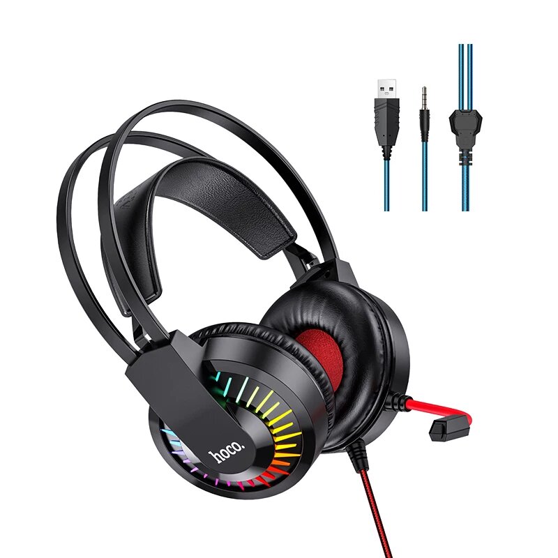 HOCO W105 Проводная игровая гарнитура с микрофоном и USB, красная, 3,5 мм разъем для ПК