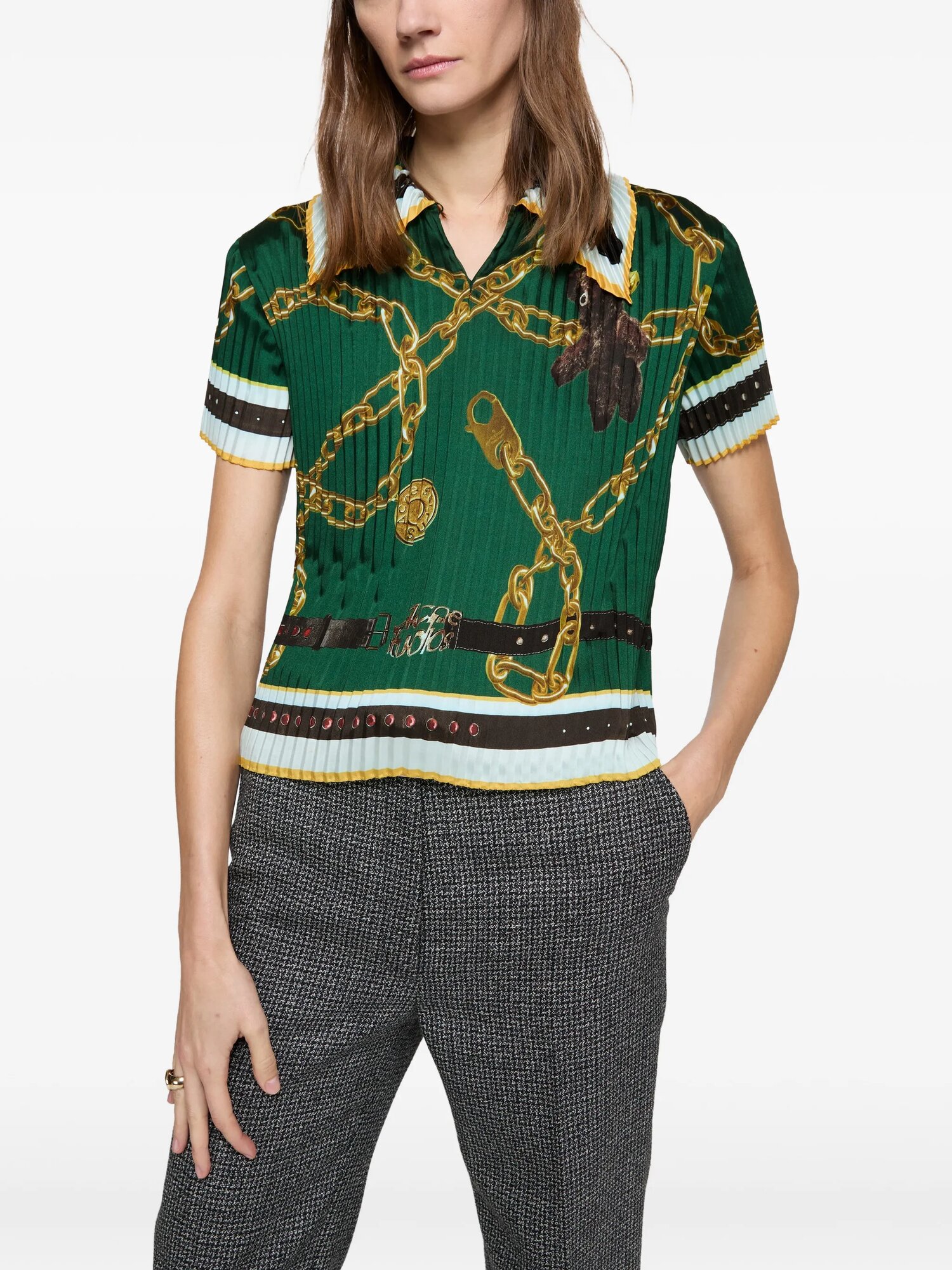Рубашка Acne Studios Chain-print collared polo top, размер 40, green — фото 1