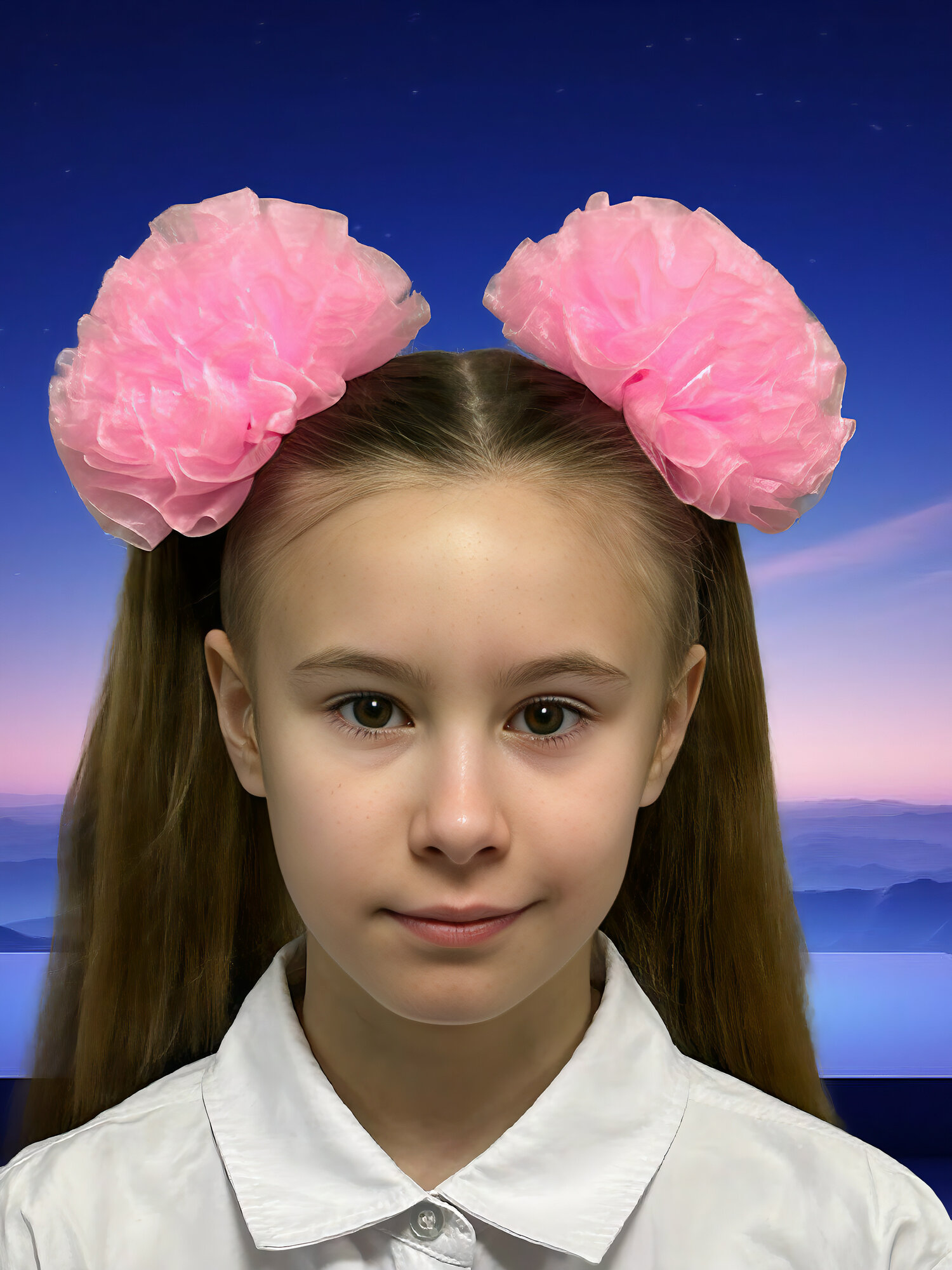 Банты для волос напять, пышные розовые, на резинке, ручная работа, 2 шт