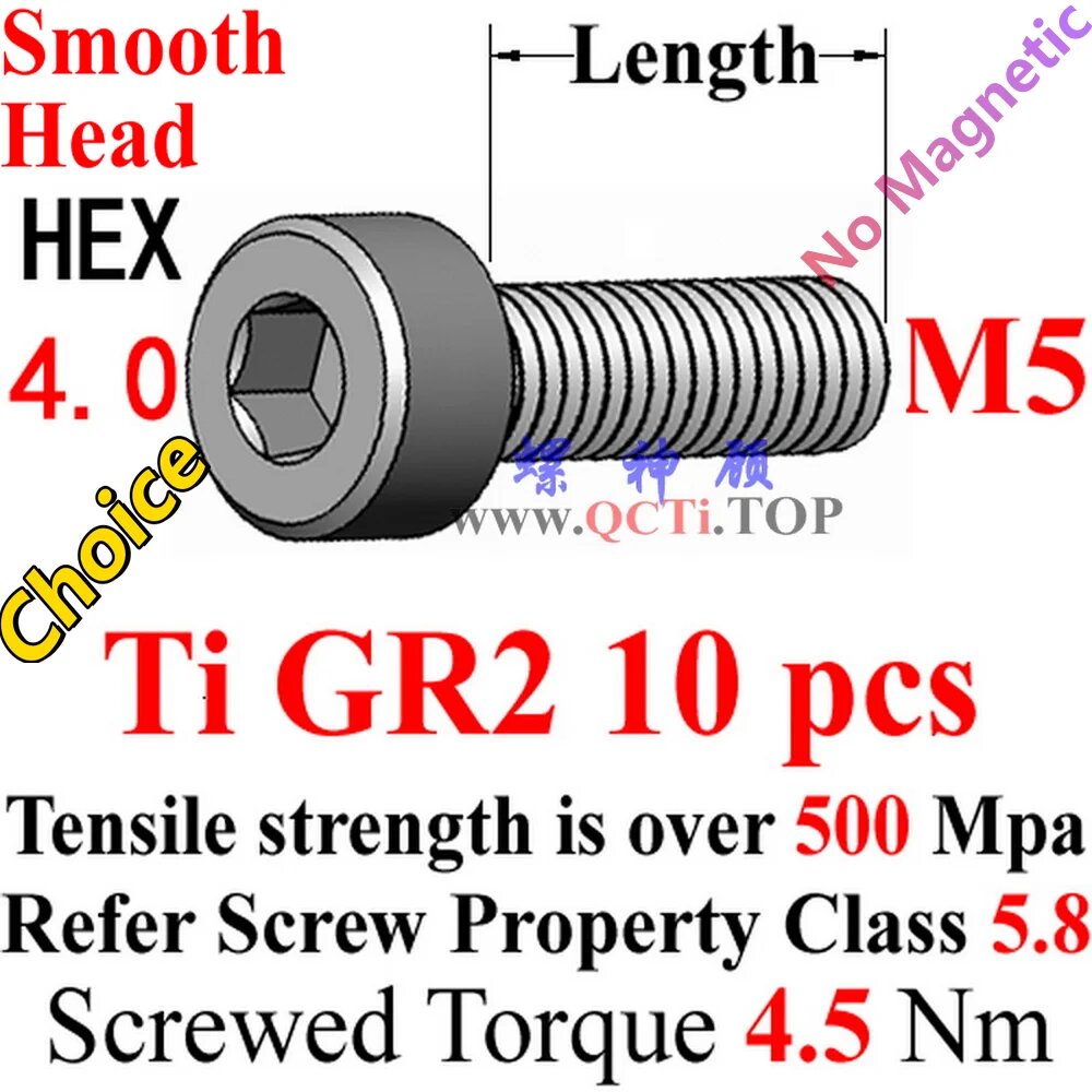 10 шт. Титановые винты M5x4.0 GR2 HEX Smooth Head