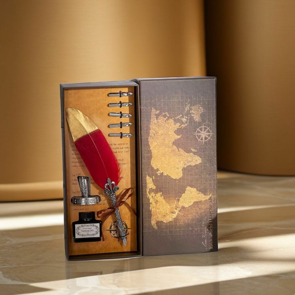 Набор перьевых ручек в европейском стиле, винтажная корона, подарочная коробка, ручка с наклонным пером, держатель для ручки, набор перьевых ручек с резьбой, оптовая продажа