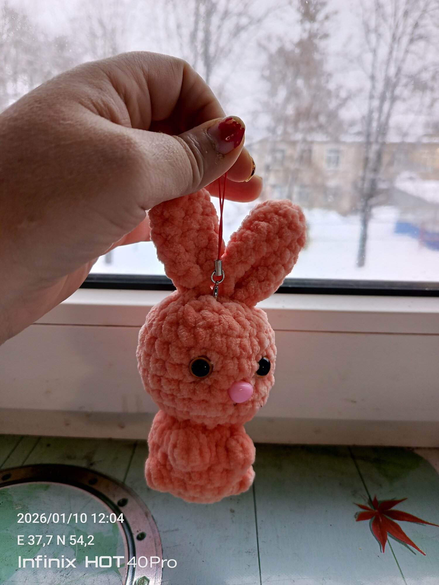 Мягкая игрушка "Зайка", вязанная, бежевая, ручная работа, плюш, синтепух