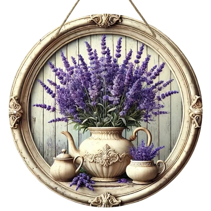 2D Ретро Круглая Деревянная Вывеска Настенное Искусство, Лавандовая Тема, Подходит Для Дома, Гостиной, Бар, Кухни, Украшения .