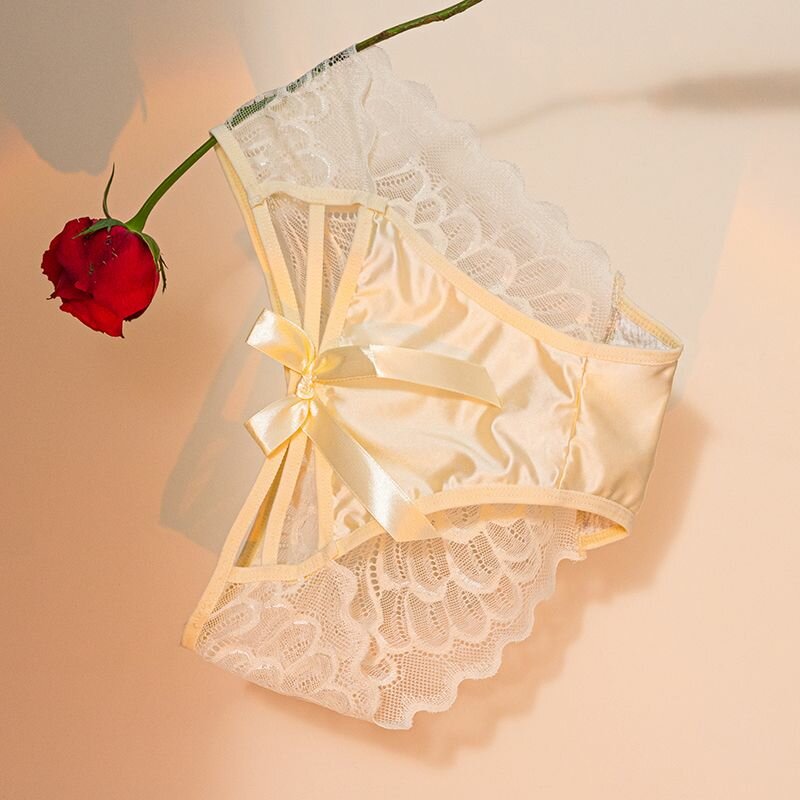 Частные сексуальные трусики для женщин с кружевным краем и бантом, студенческие трусики, перекрестные бесшовные трусики из чистого хлопка, летние треугольные трусики