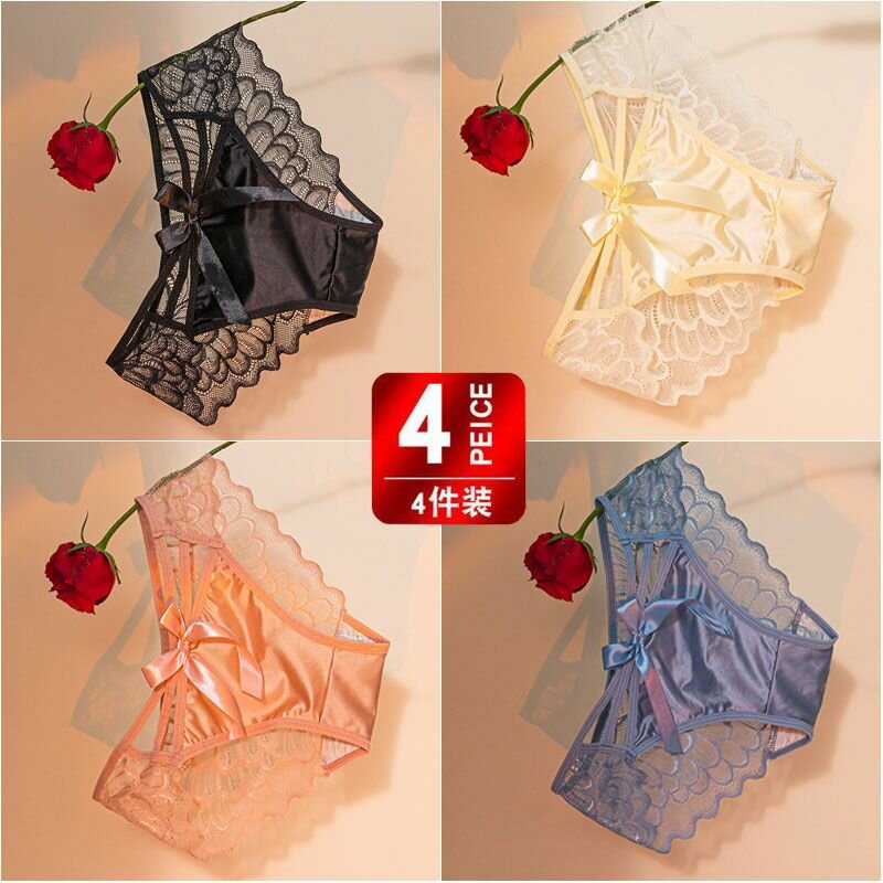 Частные сексуальные трусики для женщин с кружевным краем и бантом, студенческие трусики, перекрестные бесшовные трусики из чистого хлопка, летние треугольные трусики