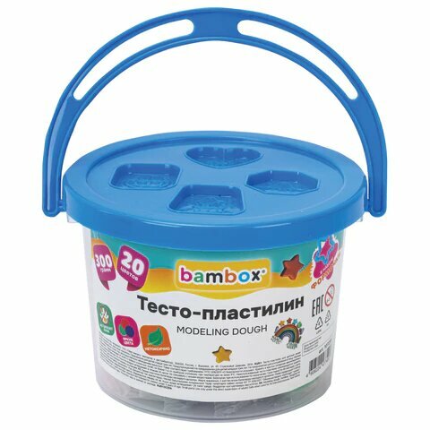 Тесто пластилин для лепки супер пластичное 20 цветов 300г, в пластиковом ведерке, формочки, BAMBOX(бамбокс), 107251