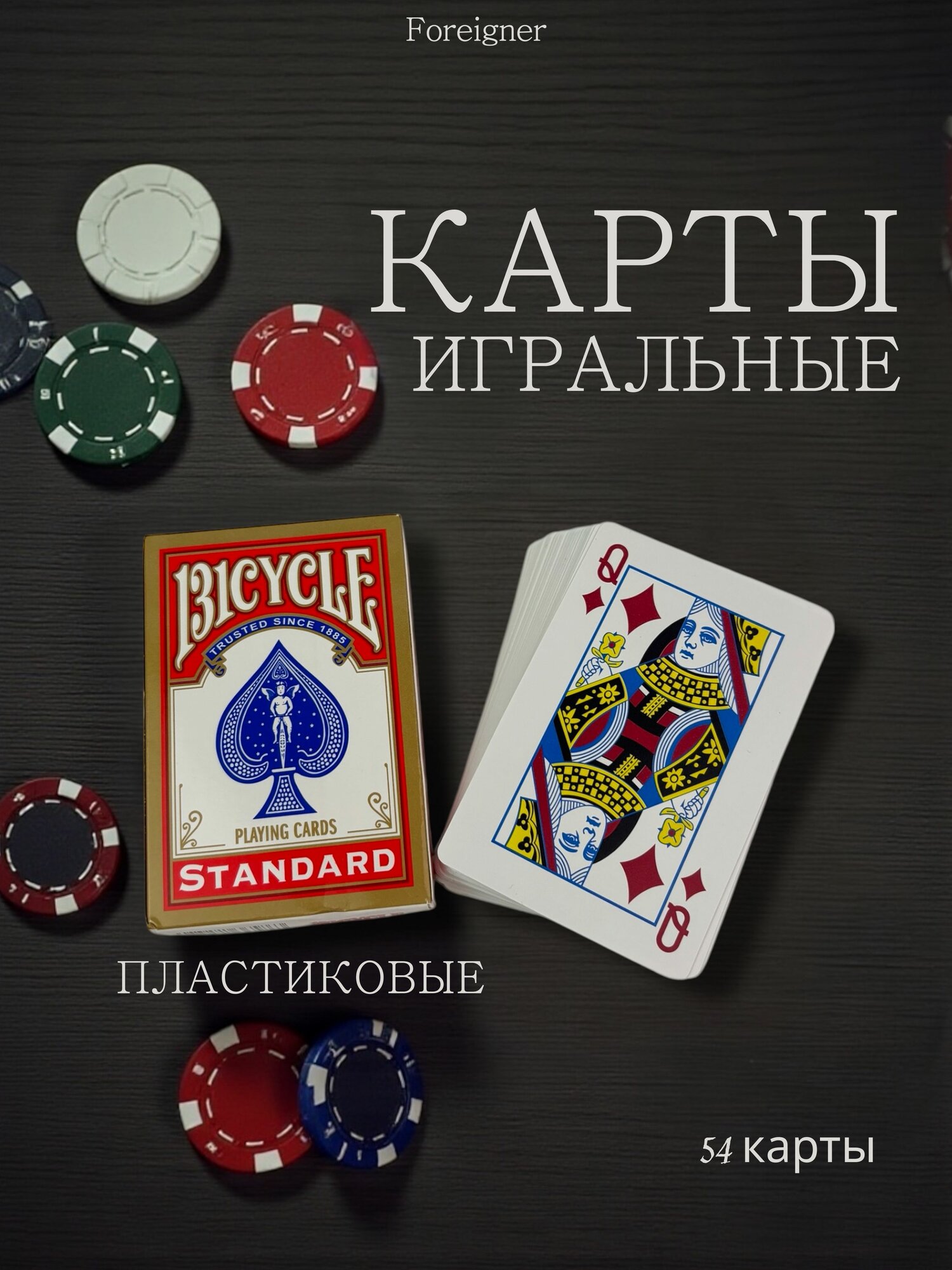 Карты игральные пластиковые 54 шт, для покера, карточных игр и досуга