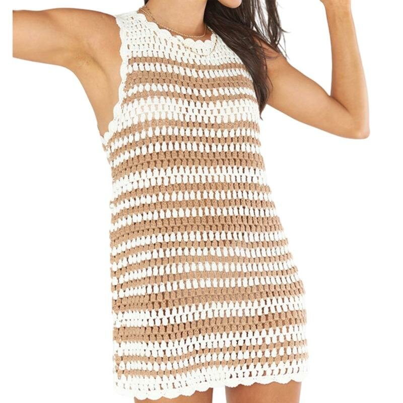 Женский купальный халат-накидка, вязаный, без рукавов, Цвет Хаки - XL