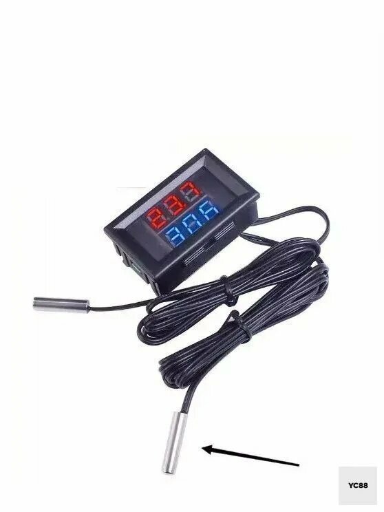 2-канальный термометр,-55-+120 , С цилиндрическим датчиком температуры длиной 1 м, источником питания от 4 до 28 В, красным и синим дисплеем