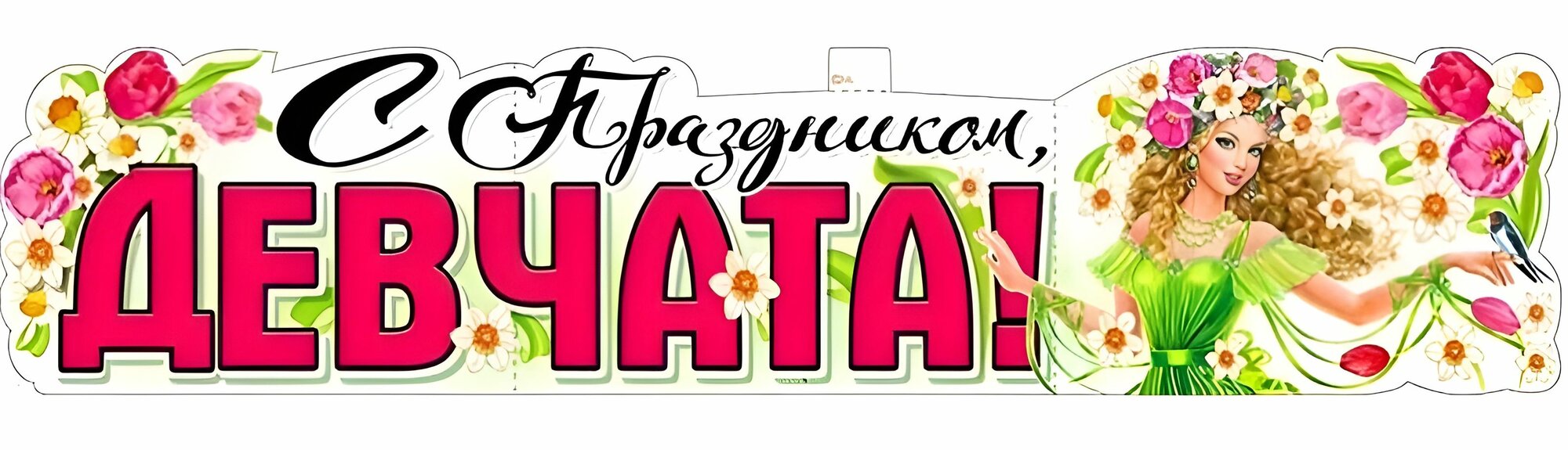 Плакат-растяжка "С Праздником, Девчата!", 100х22 см.