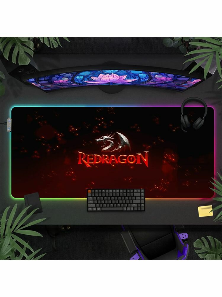 Коврик Redragon Gaming Dragon Keyboard, игровой, нескользящая основа, RGB-подсветка, 40 см x 90 см