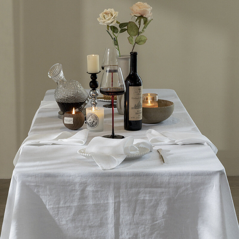 Скатерть из чистого льна с эффектом дождя, окрашенная в массе, однотонная, универсальная, прямоугольная, круглая, для обеденного стола, экспорт