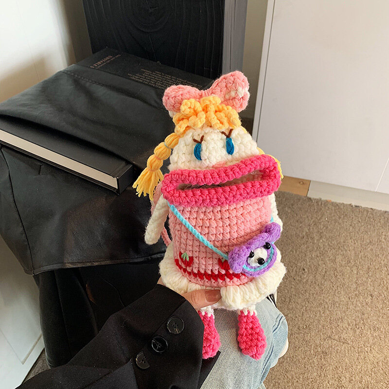 2024 Детская сумка для девочек, кроссбоди, ручная работа, вязаная пряжей, милый бантик, сумка через плечо для девочек