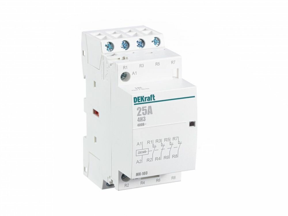 Контактор модульный DEKraft 4 нормально закрытых контакта, 25 А, 230 В, для монтажа на рейку