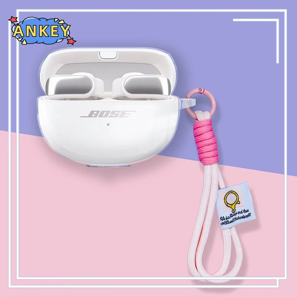 Прозрачный чехол для наушников Bose Ultra Open Pink Lanyard