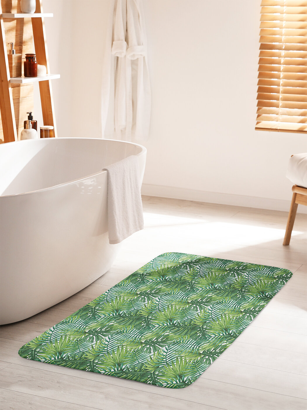 Коврик для ванной комнаты и туалета противоскользящий "Листья папоротника и пальмы" 60х100 см, JoyArty