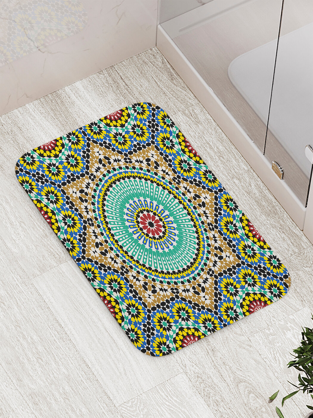 Коврик для ванной комнаты, туалета "Цветной орнамент" противоскользящий, 52х77 см, JoyArty